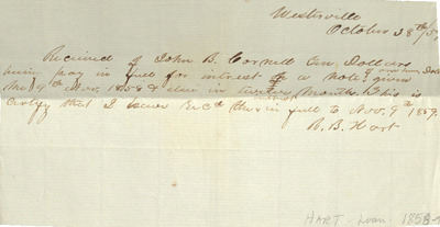 "Loan Receipt, John B. Cornell, October 18, 1959" by John B. Cornell