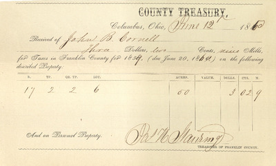 "County Tax Receipt, John B. Cornell, June 12, 1860" by John B. Cornell