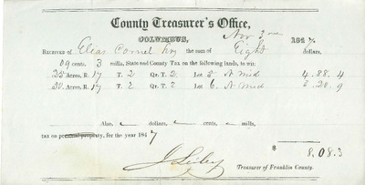 "County Tax Receipt, Elias Cornell, November 3, 1847" by Elias Cornell